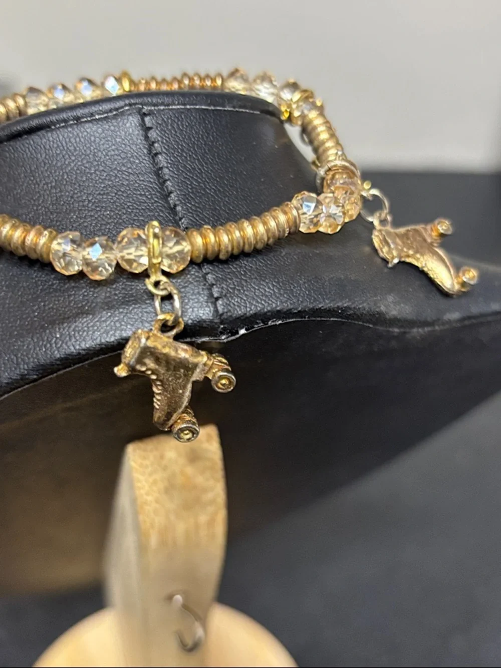 Source Unknown | Jewelry | Vintage Stretch Gold Tone Beaded Charm High ...